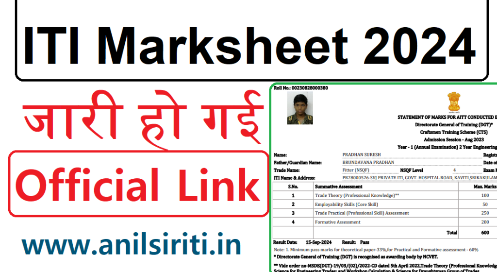 ITI Marksheet 2024 - Anil Sir ITI