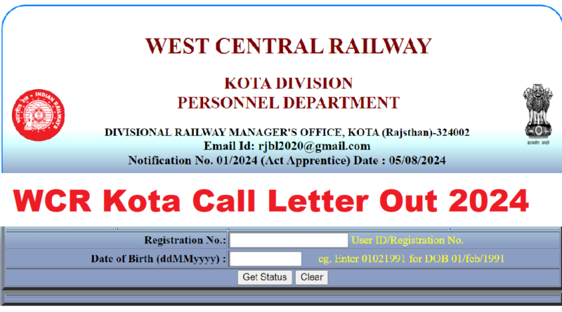 WCR Kota Apprentice Call letter 2024 official link out for document verification ‣ Anil Sir ITI