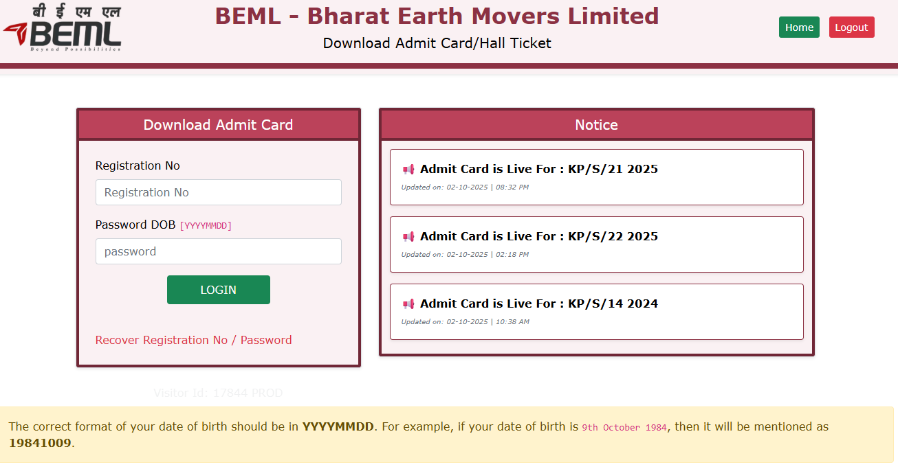 BEML Non-Executive Recruitment 2025 Admit Card Out ‣ Anil Sir ITI